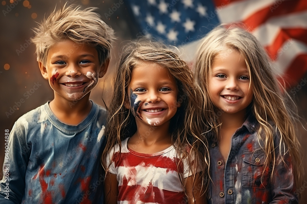 Photorealistic image of children smiling with their faces painted as ...