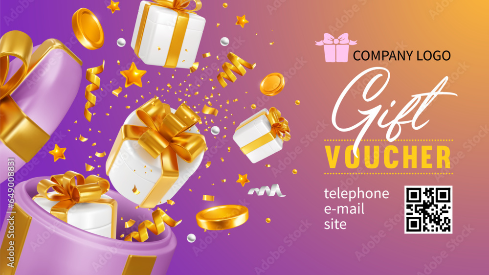 Giveaway, sale or win, conceptual gift voucher template. 3d realistic ...