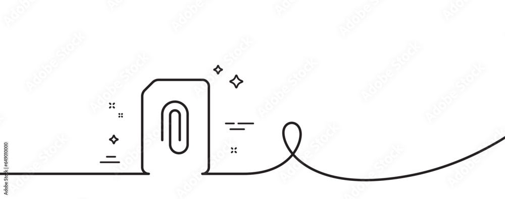 Vetor de Attach Document line icon. Continuous one line with curl. Information File sign. Paper ...