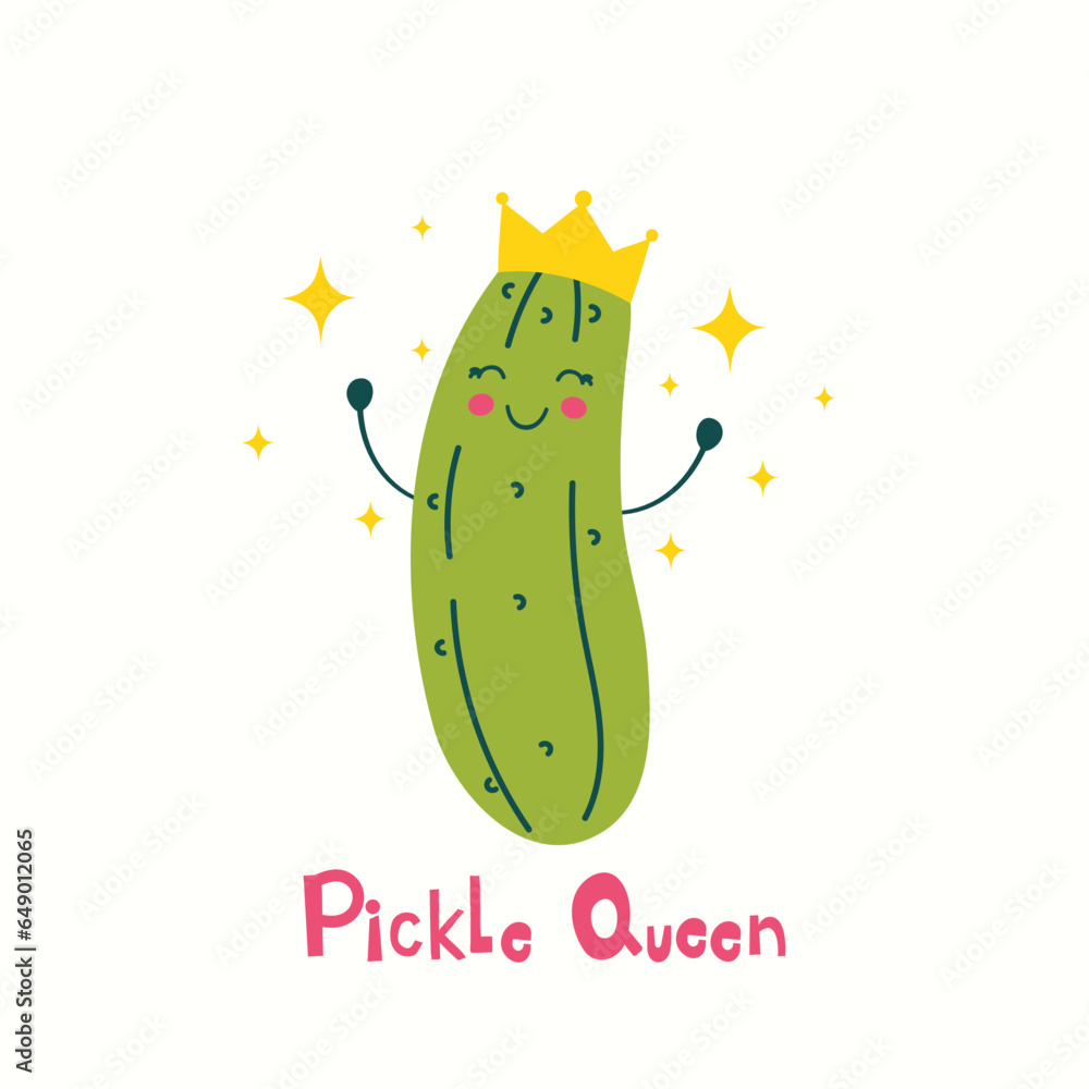 Vertical illustration of a happy pickle with pretty eyes and a big ...
