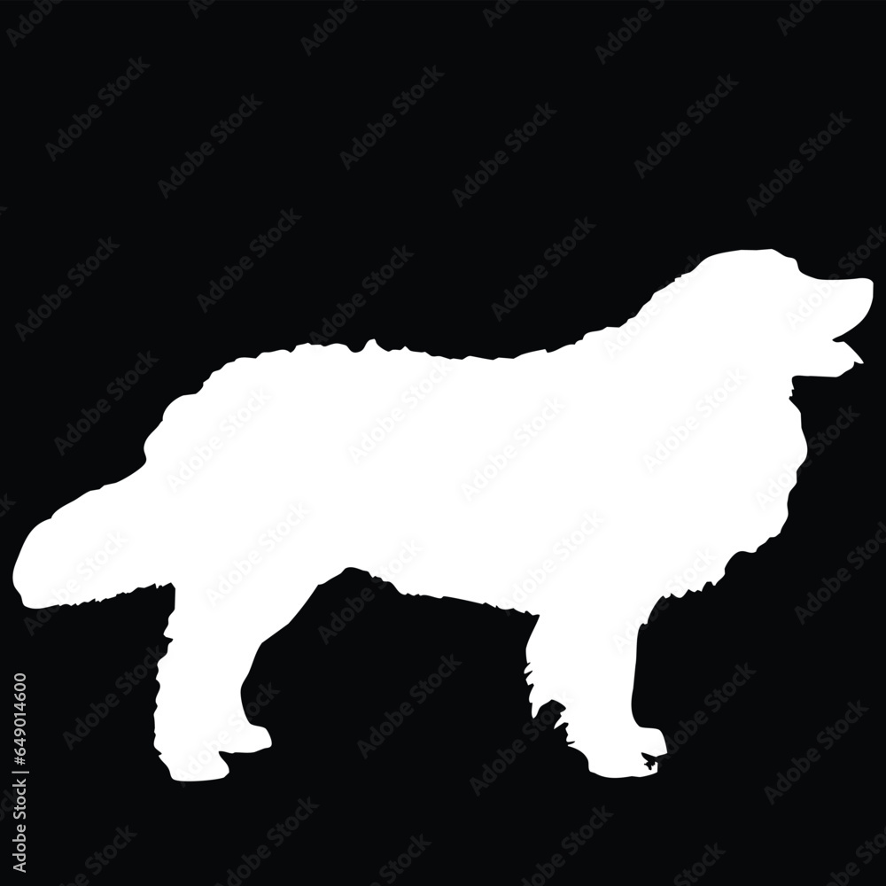 Dog shape vector illustration. White dog silhouette over black ...