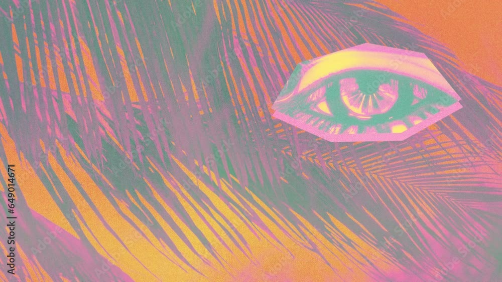 Stop motion blinking eye with a palm tree background. Tritone color ...