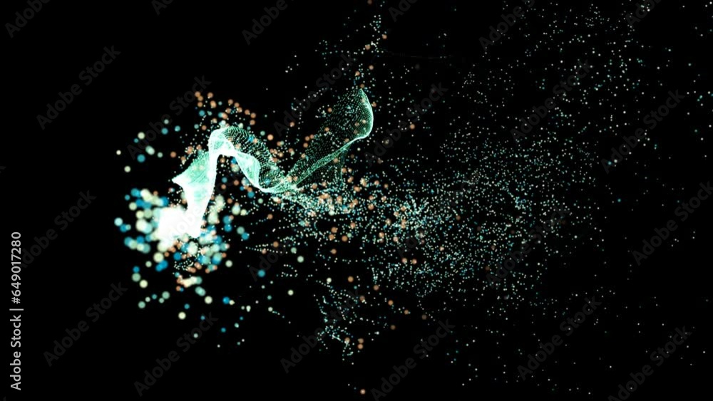 Colored particles exploding from side on transparent background. 4K ...