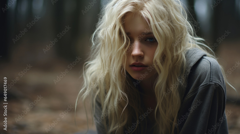 Young girl with beautiful blonde hair crying and feeling sad, sitting ...