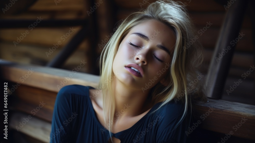 Young girl with beautiful blonde hair crying and feeling sad, sitting ...