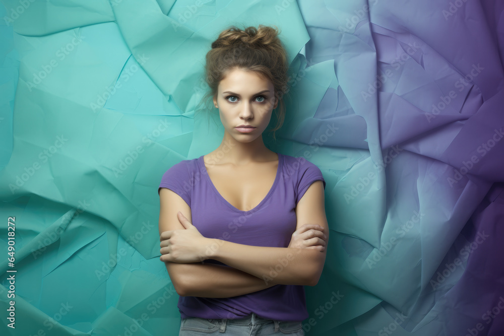 Beautiful young woman standing in front of wall. This image can be used ...
