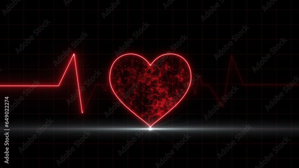 Heart Beat Plus Moving Animation Medical Background, Glowing Neon Heart ...