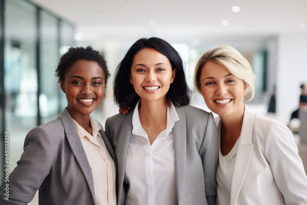 Three women standing next to each other. Suitable for depicting ...