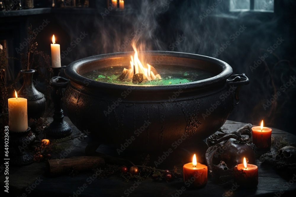 Halloween Cauldron, Eerie Smoke Rising from a Bewitched Cauldron-edit ...