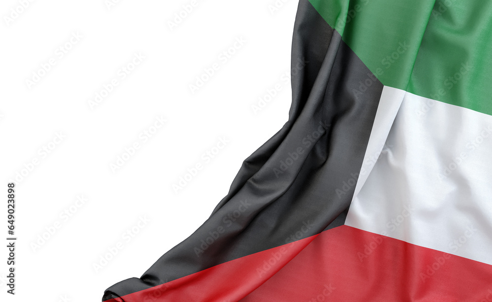 Flag of Kuwait with empty space on the left. Isolated. 3D Rendering ...