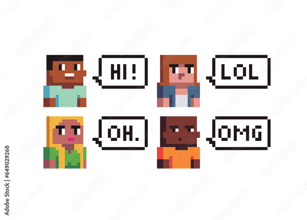 Set of square avatars. Pixel art style. Vector illustration Stock ...