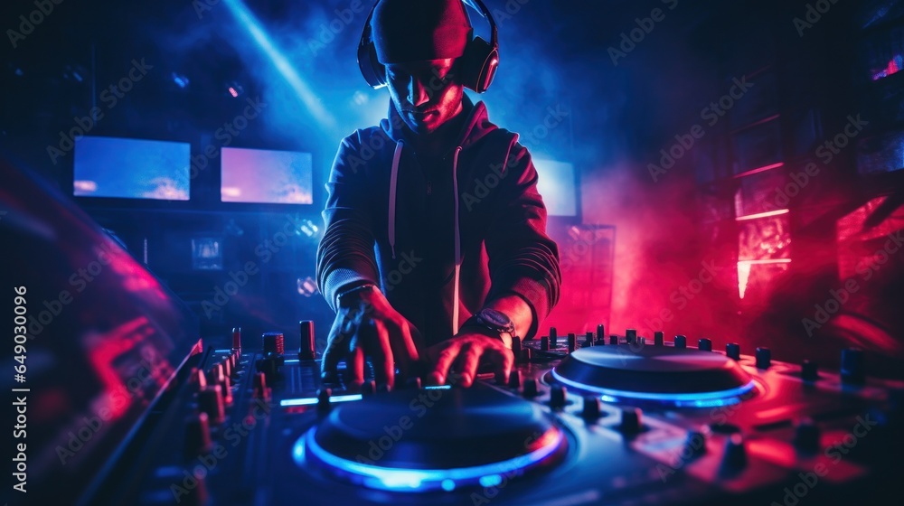Vivid night club background with DJ Stock Photo | Adobe Stock