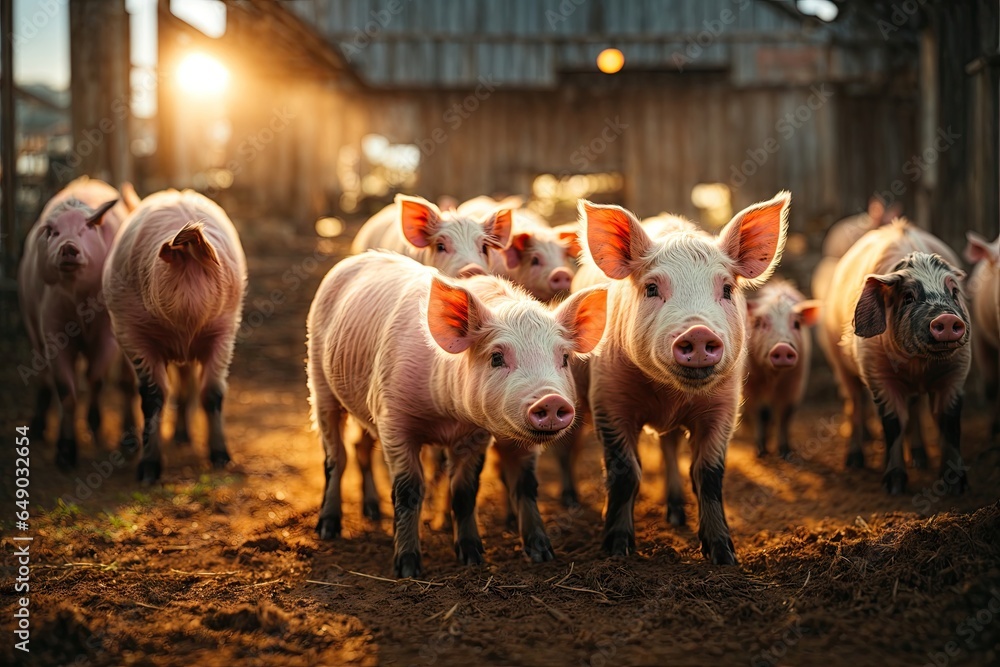 Ecological pigs and piglets at the domestic farm Pig. ai generative ...