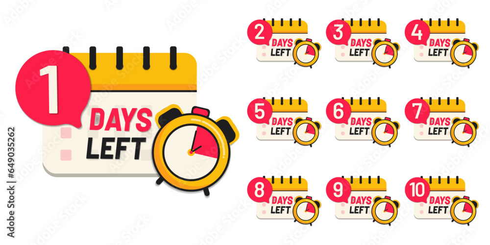 Day left numbers countdown collection vector reminder calendar template ...