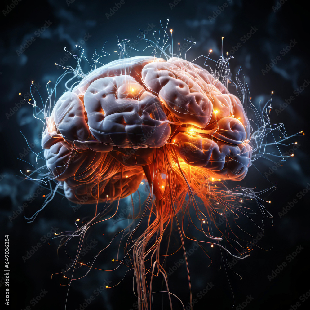 Faszinierendes Bild eines elektrisch aufgeladenen Cybergehirns ...