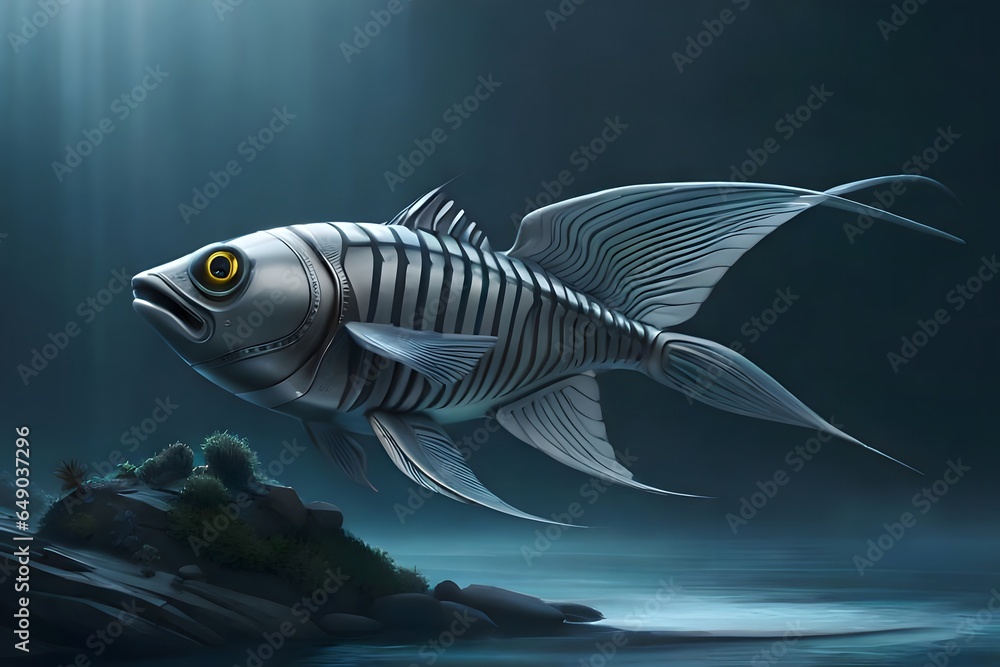 Robot fish, biomechanical cyborg animal, robotic, futuristic technology ...