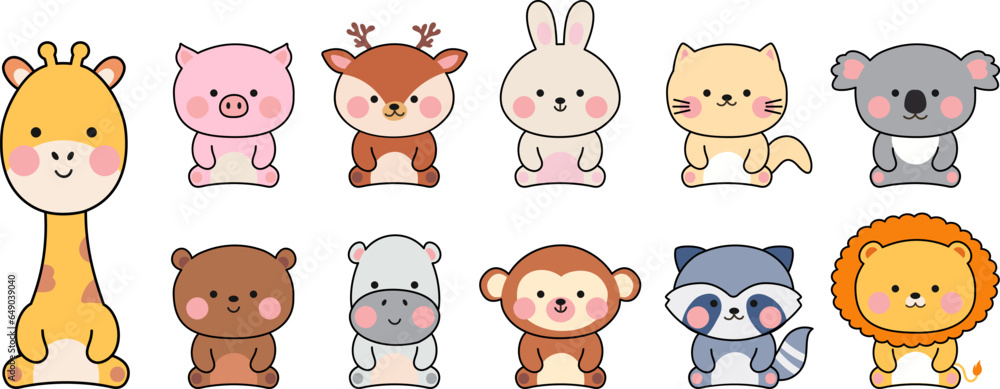 Tiny kawaii zoo animals. Cute animal, zoo characters stickers in korean ...