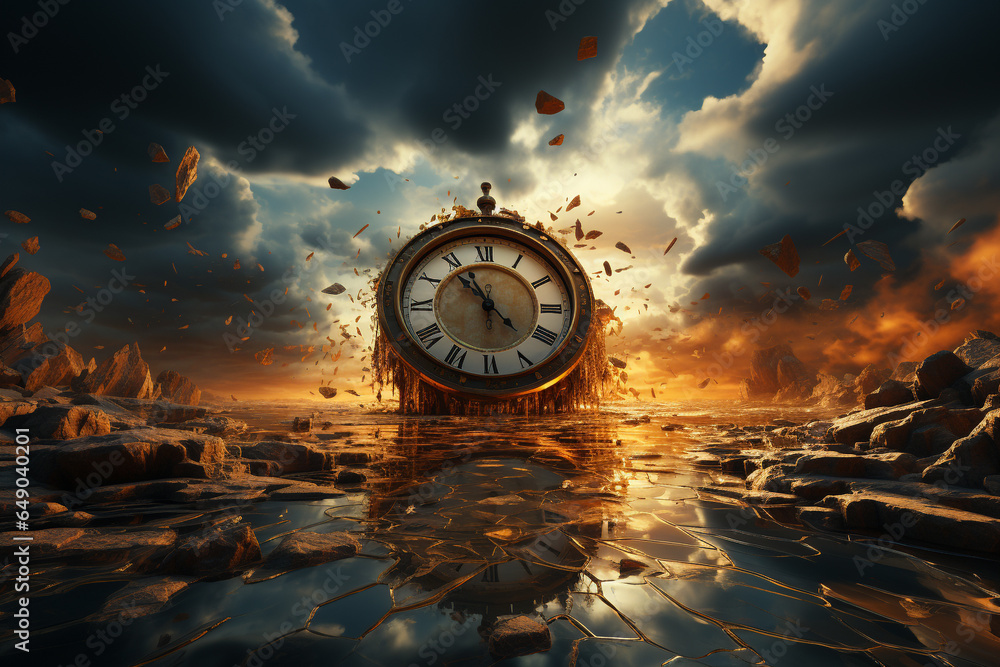 Clock ticks away on a plain wooden table, its gentle ticking a reminder ...