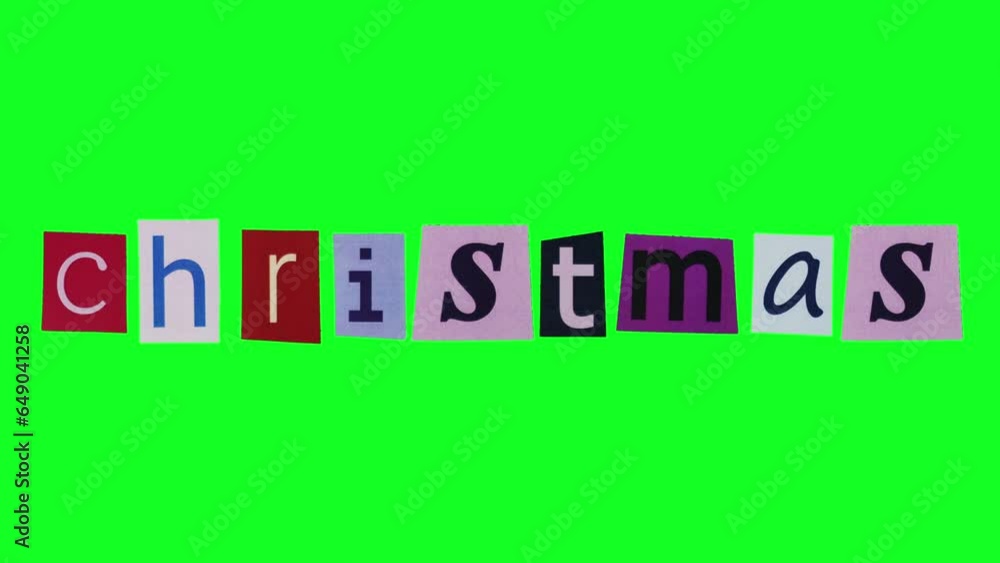 Christmas word of cartoon animation in multicolored letters of crumpled ...