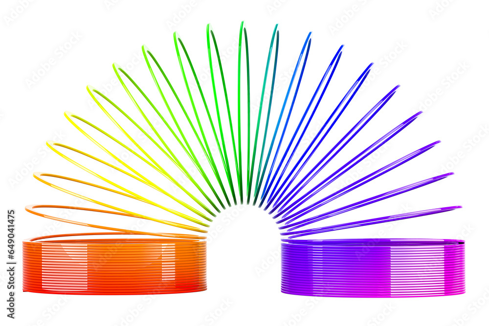 Rainbow colored helical spring toy. 3D rendering isolated on ...
