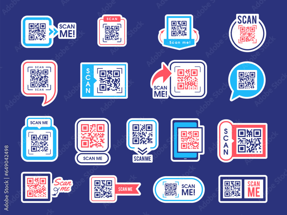Qr codes. Different icons for payment scanning app identity on mobile ...
