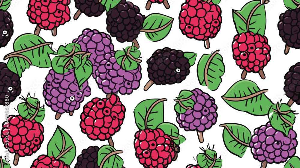 Hand-drawn cartoon berry pattern. Funny cartoon baby blackberries ...