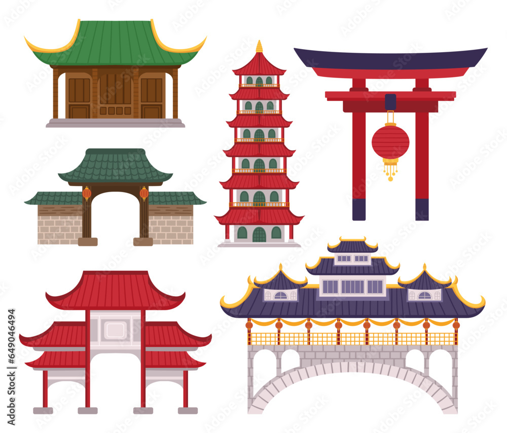 Picturesque Ensemble Of Asian Traditional Structures, With Intricate ...