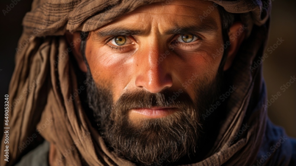 An Afghan man in his late 30s stands, his sunkissed complexion and ...