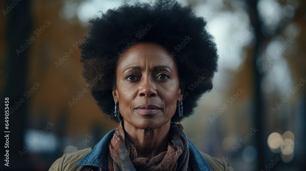 A powerfullooking woman in her fifties, with a soft afro framing her ...