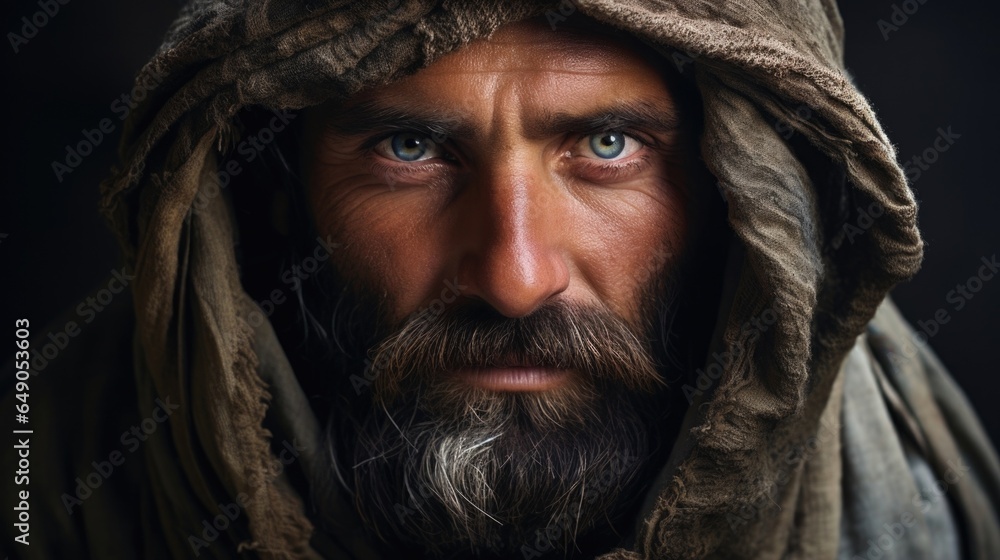 Foto de A man in his late thirties, a scarf obscuring part of his ...