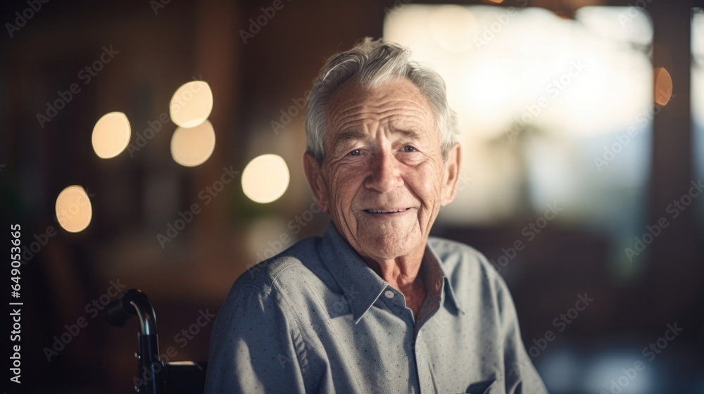 An elderly disabled Caucasian man, wheeling in his wheelchair ...