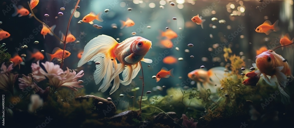Aquatic plants aquarium featuring a fish as a backdrop Stock Photo ...