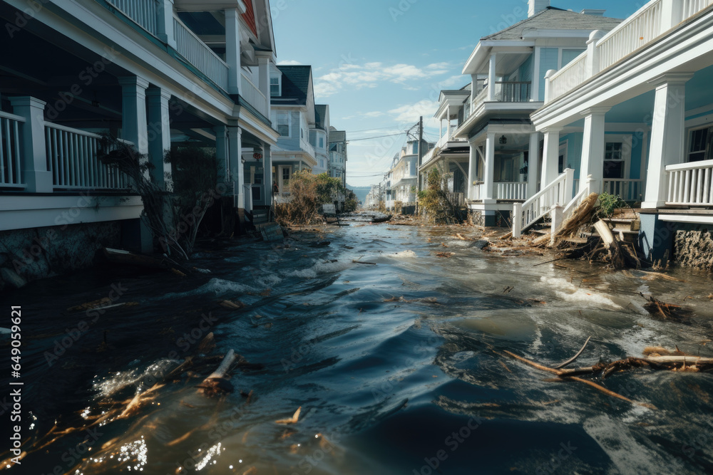 Flooding in coastal areas due to rising sea levels, highlighting the ...