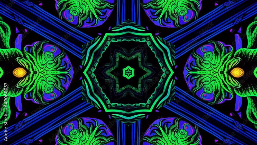Cthulhu Trippy Blacklight Kaleidoscope VJ Seamless Animation Looping ...