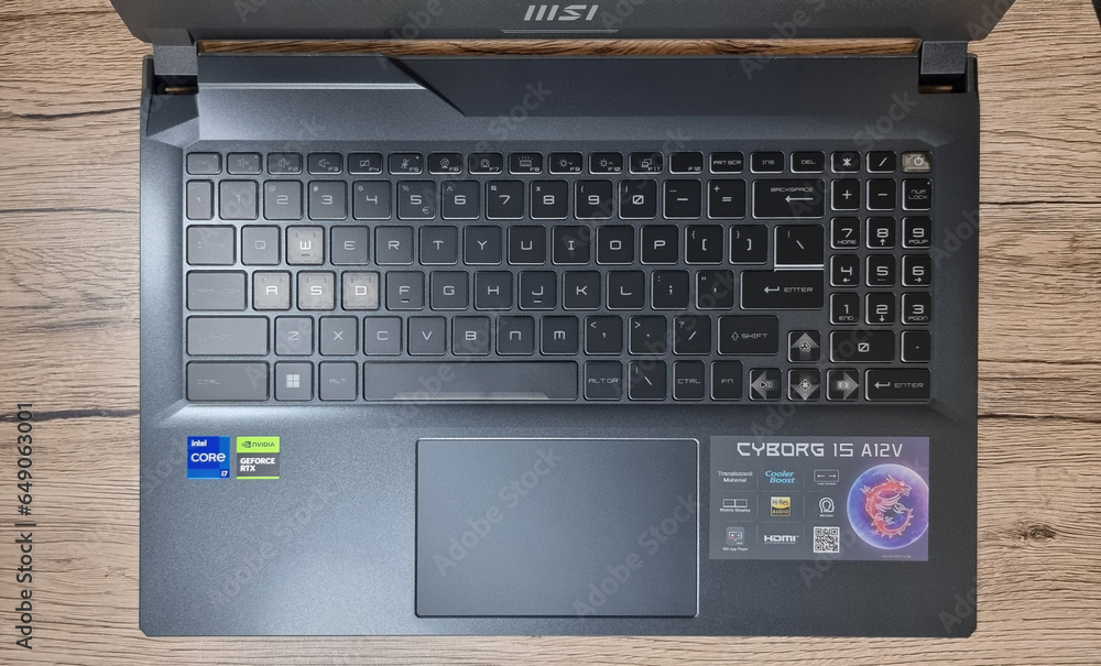 Full keyboard view with numeric key of MSI Cyborg 15 gaming laptop ...