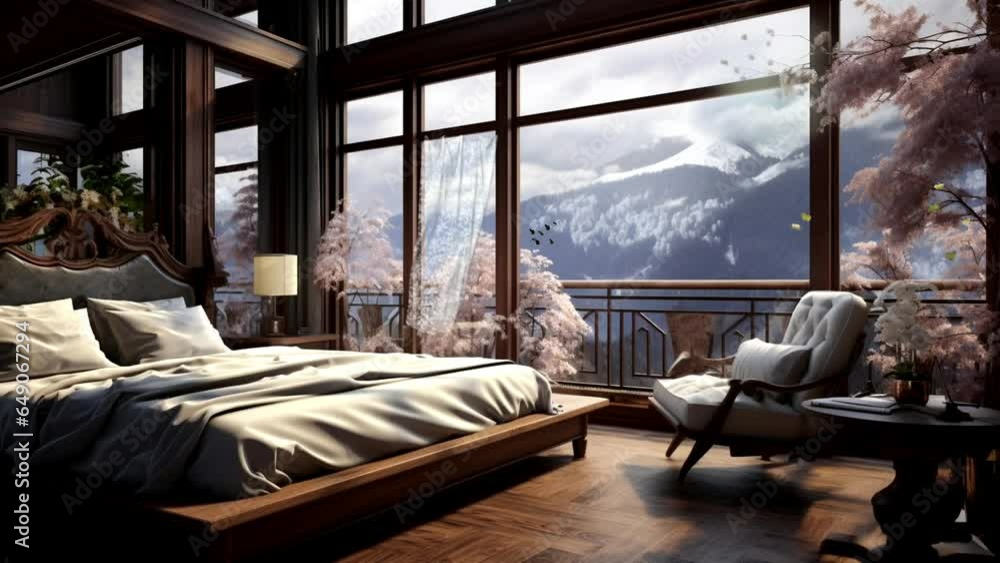 bedroom interior design with large windows view, european style ...