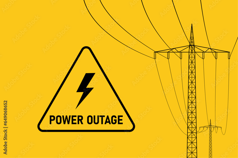 Power outage. Electrical shutdown. Yellow sign warning of a power ...