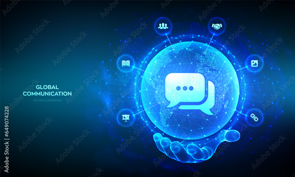 Global communication concept. Planet Earth globe with chat dialog ...