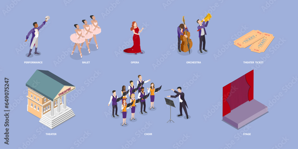 3D Isometric Flat Vector Set of Opera Scenes, Theater and Entertainment ...