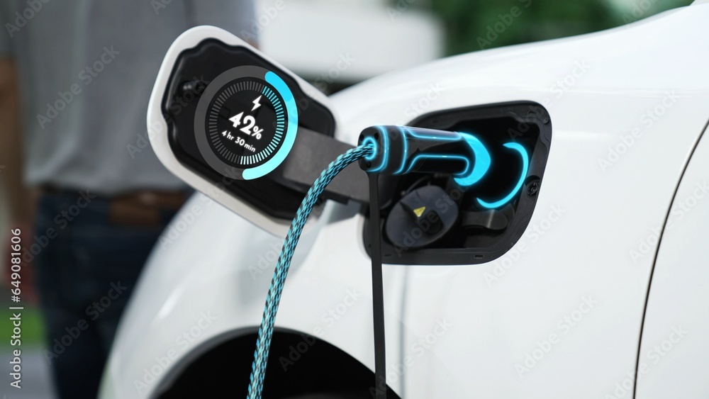 EV charger from home charging station plug in and recharging EV car ...
