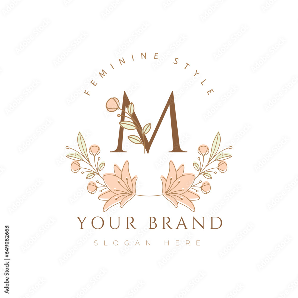 letter m flower modern minimalist floral font botanical beauty logo ...