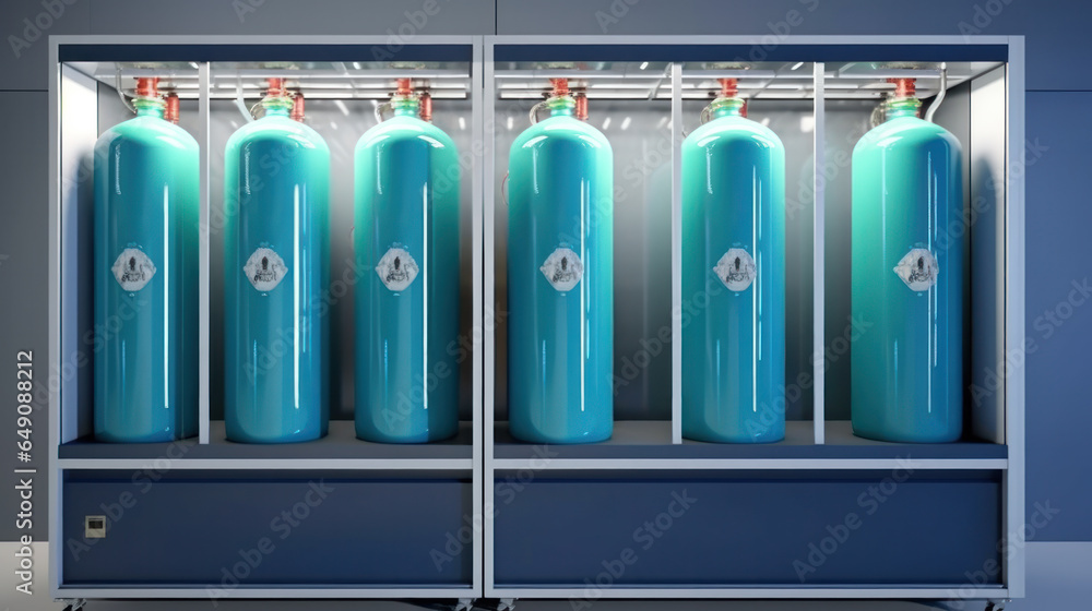 Oxygen cylinder with compressed gas. Blue Oxygen tanks for industry ...