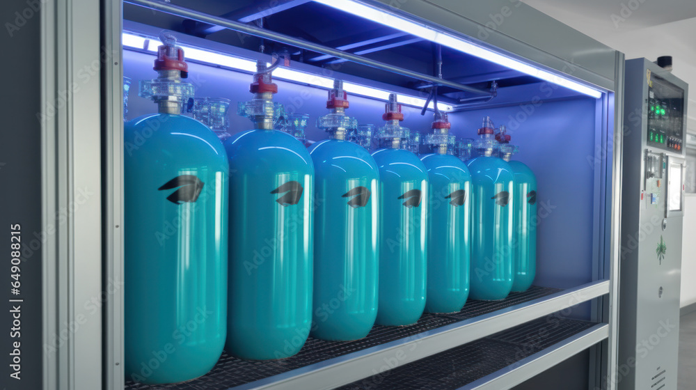 Oxygen cylinder with compressed gas. Blue Oxygen tanks for industry ...