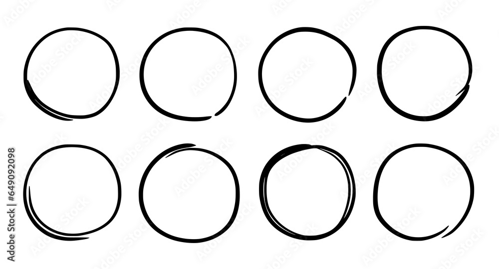 Hand drawn round frame vector set. Hand drawn sketch pencil scribble ...
