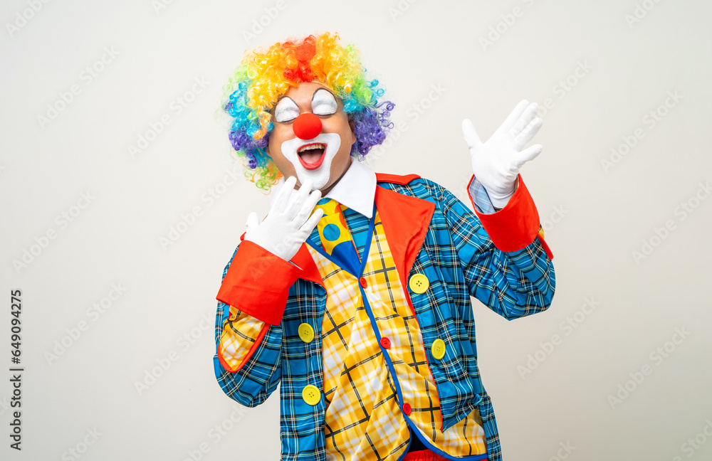 Laughing Mr Clown. Portrait of Funny happy face comedian Clown man in ...