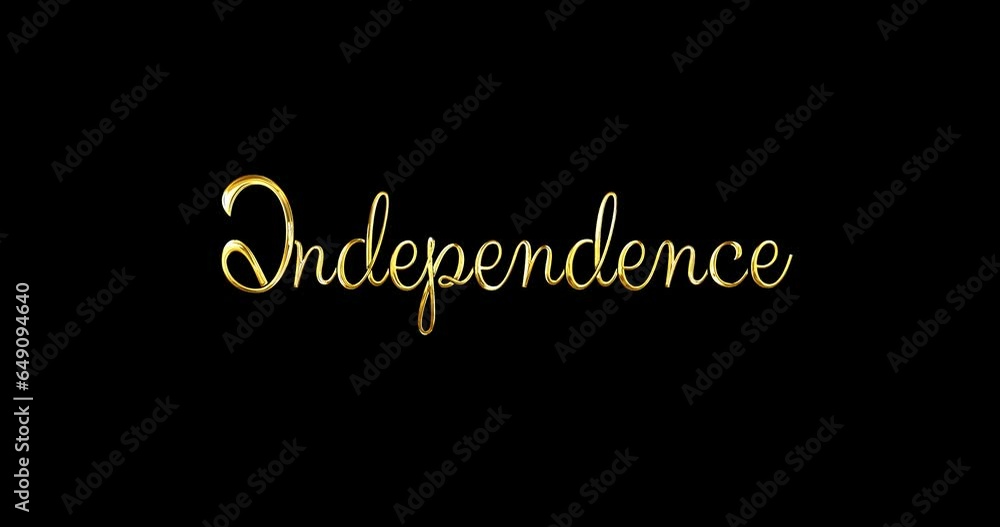 independence lettering text animation in gold color with alpha matte ...