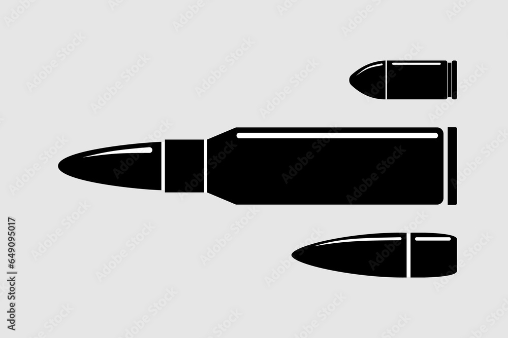 This is a shillouet bullet shooting icon with 3 types of gray ...