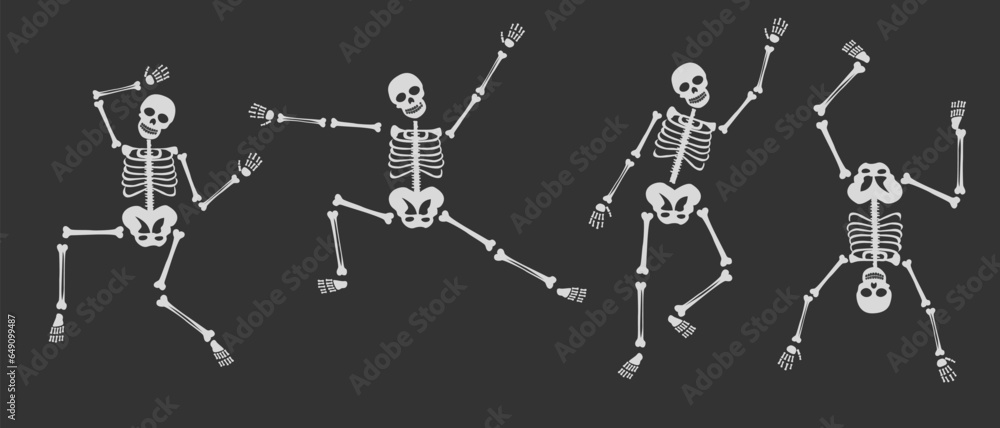 Dancing human skeletons vector set. Different skeleton poses set ...