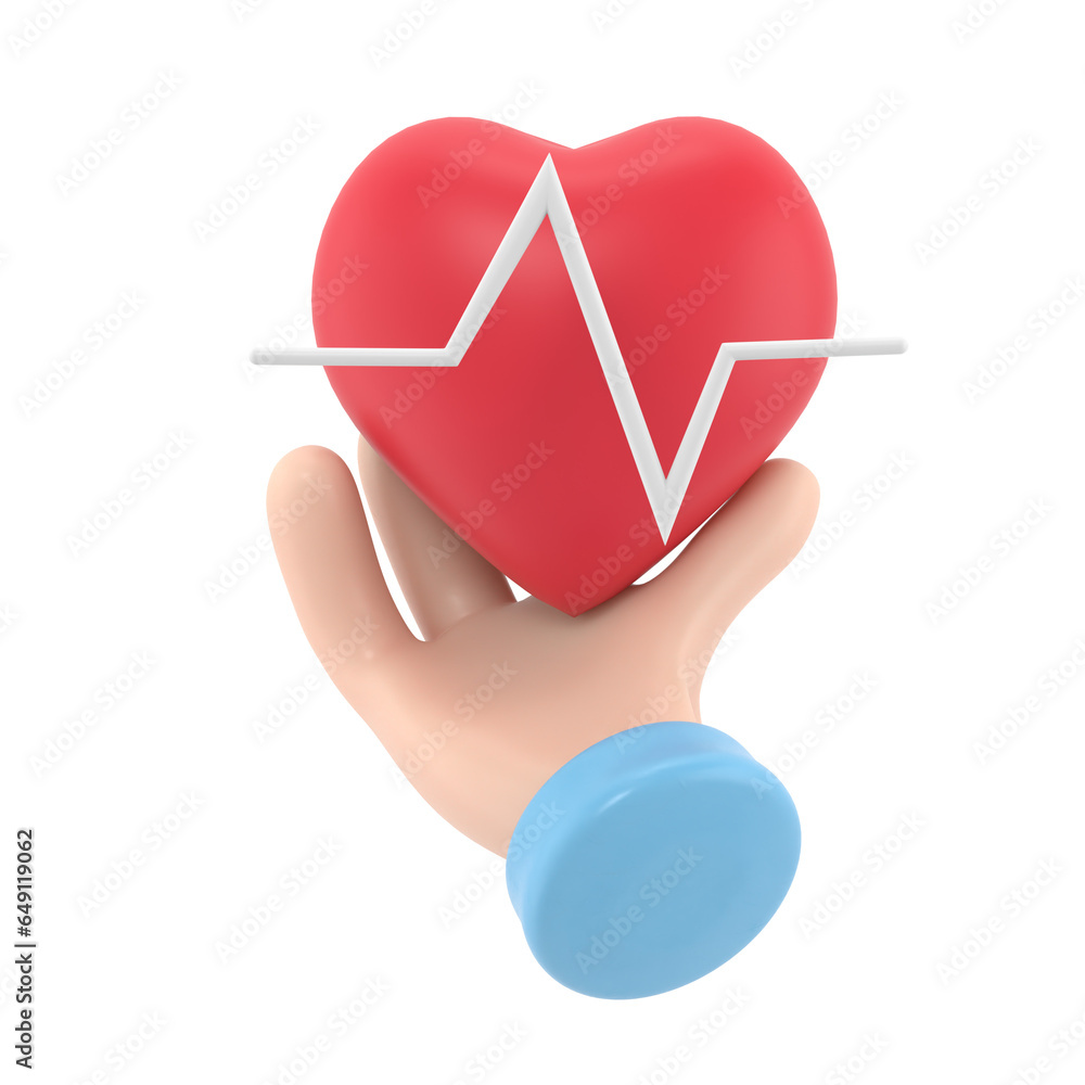 3d render. Medical heart rate icon. Doctor or cardiologist cartoon hand ...