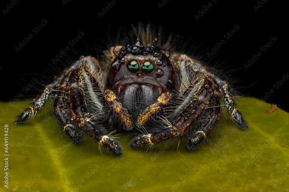 Macro image of beautiful Male Jumping Spider Hyllus Giganteus in Sabah ...